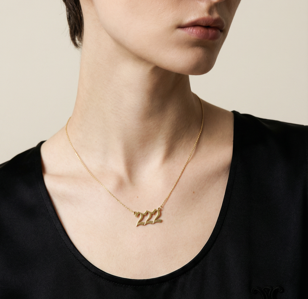 The Angel Number Nameplate Necklace GOLD VERMEIL / 777