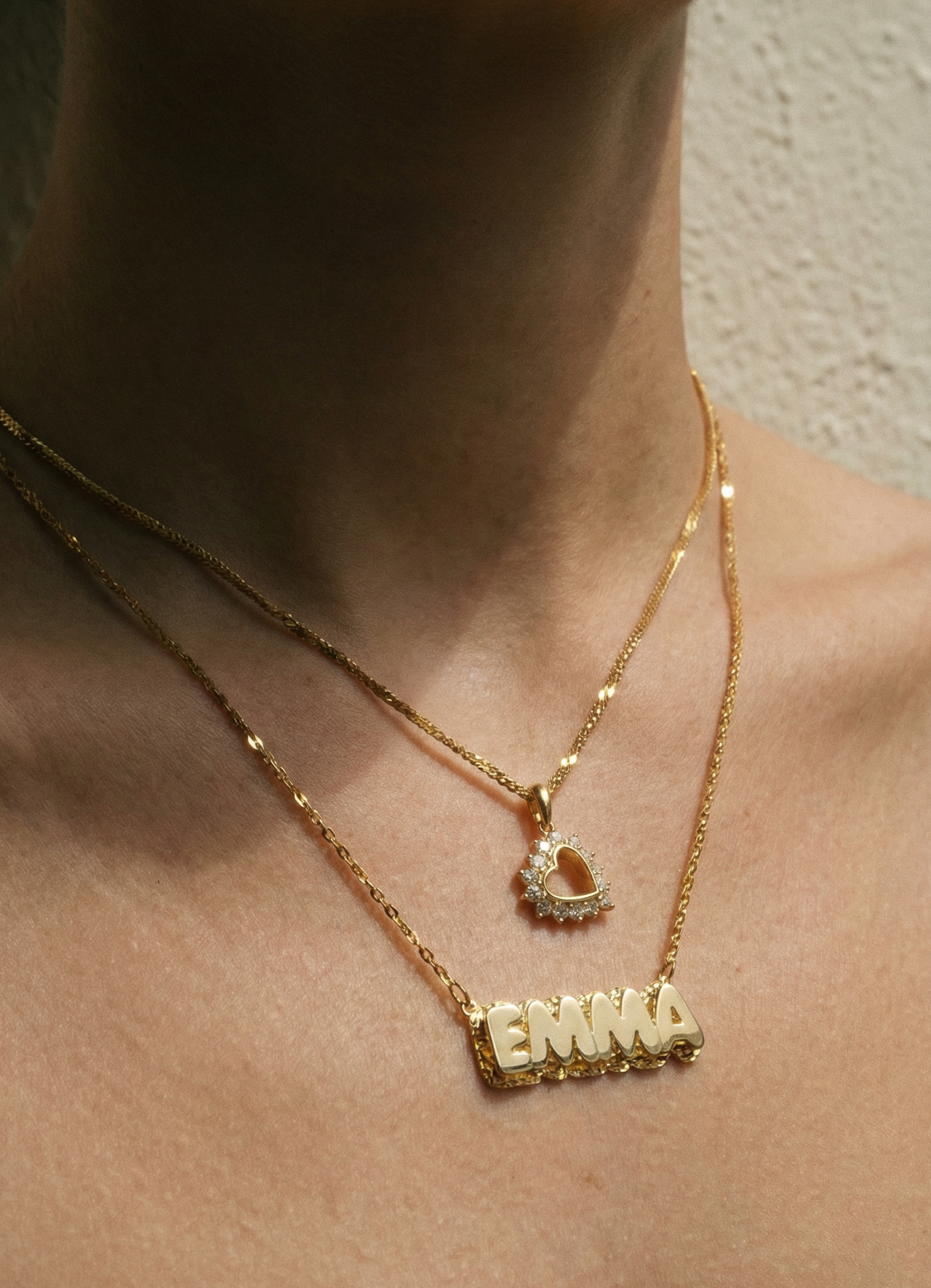 Bubble Letter Nameplate Necklace, Double - The M Jewelers