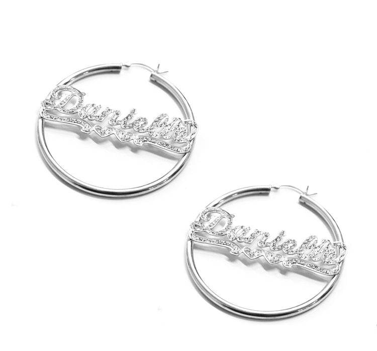 The Cut Name Hoops | The M Jewelers